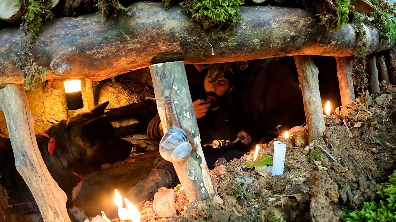 3 Days Solo SURVIVAL CAMPING, UNDERGROUND BUNKER - Building Warm ...