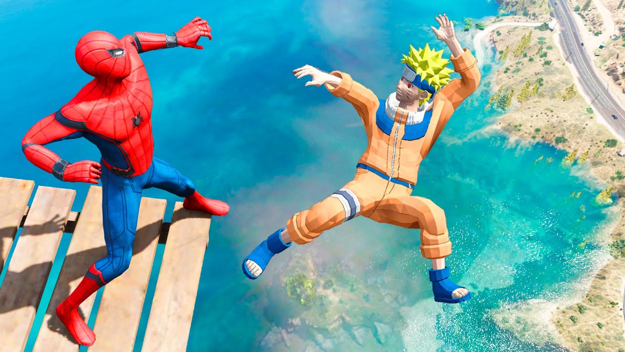 GTA 5 Water Ragdolls Spiderman vs Naruto Jumps/Fails (Euphoria Physics ...