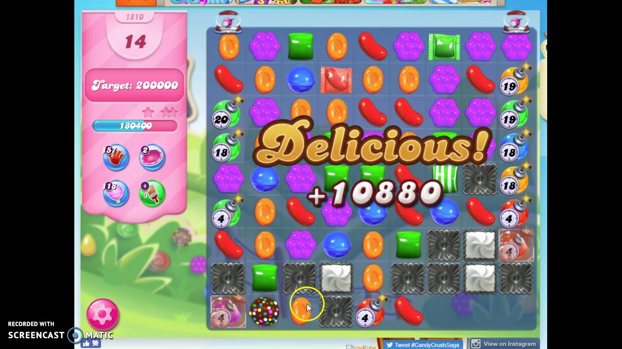 Candy Crush Level 1810 Audio Talkthrough, 3 Stars 0 Boosters - YouTube