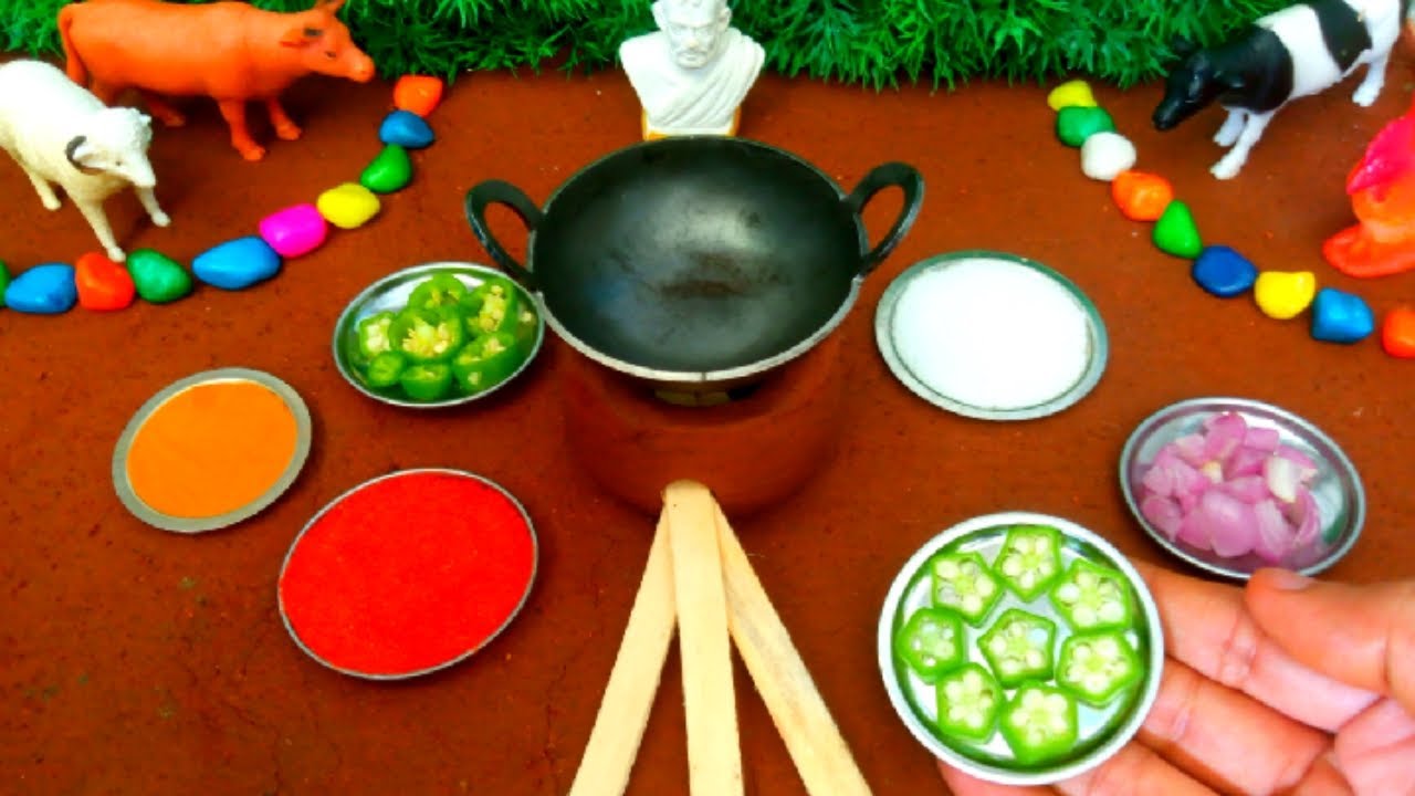 Miniature Lady's Finger Fry | Okra Fry Recipe | Miniature Cooking ...