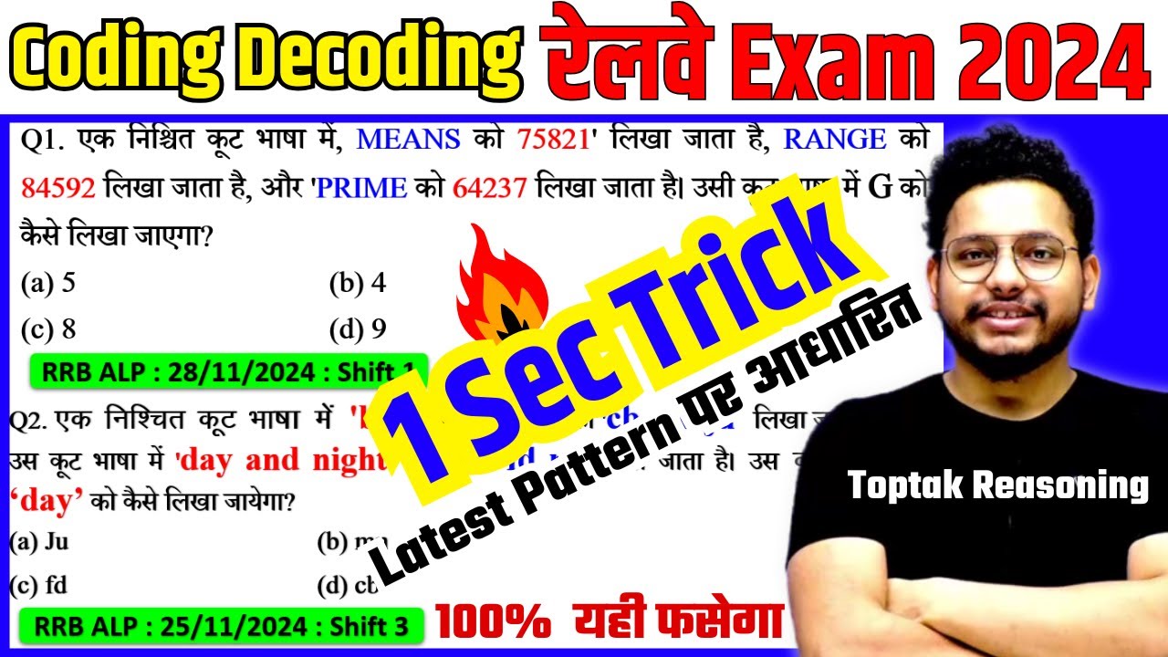 🔥coding Decoding Reasoning Short Trick 🔥 रेलवे Exam में बार बार पूछे 9927