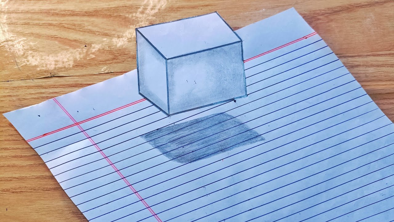 3d Trick Art On Paper Realistic Cube Youtube