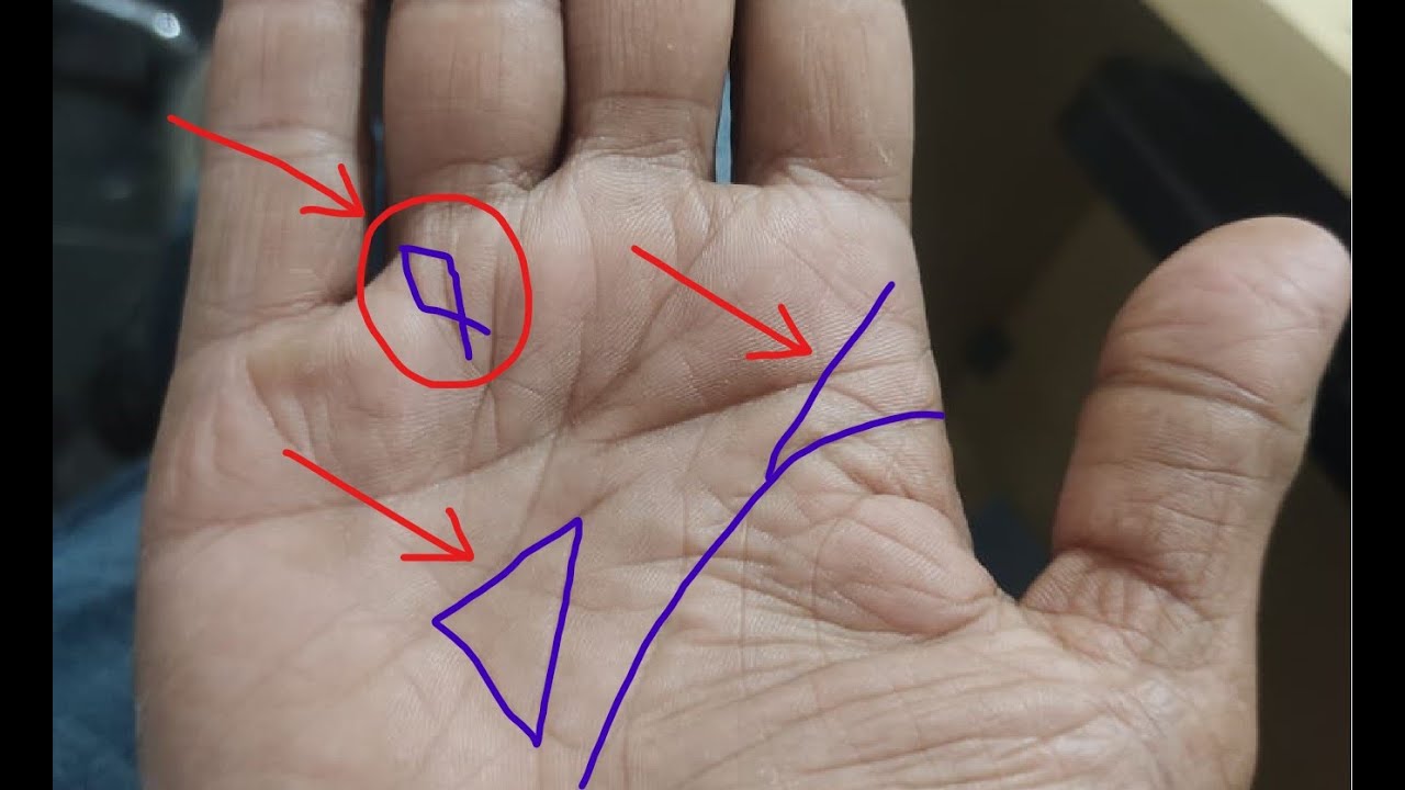 Lucky Money Triangle, Fish Sign on Sun Mount and Progress Line on hand ...