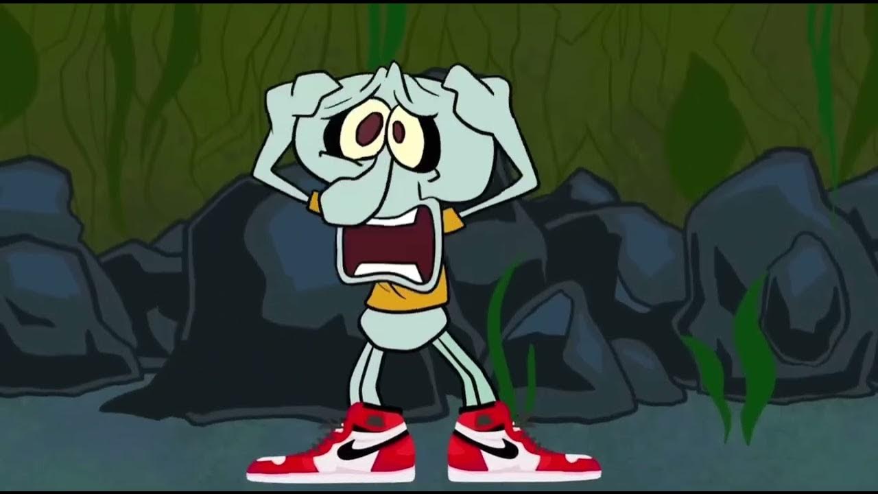 Squidward with Fake Jordans Running From Spongebob (colourised) - YouTube