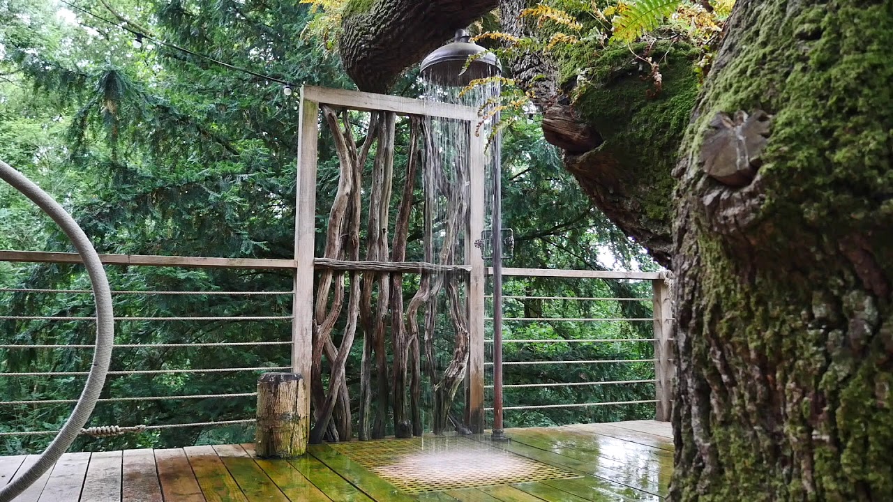 Outdoor shower at the Woodsman's Treehouse - YouTube