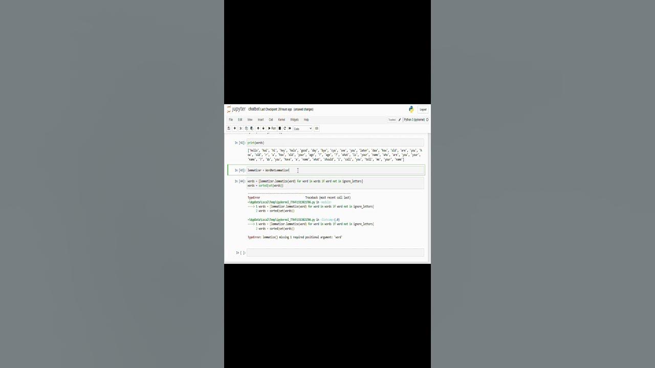 Tutorial Python lemmatize missing 1 required positional argument #tutorial #python #nltk - YouTube
