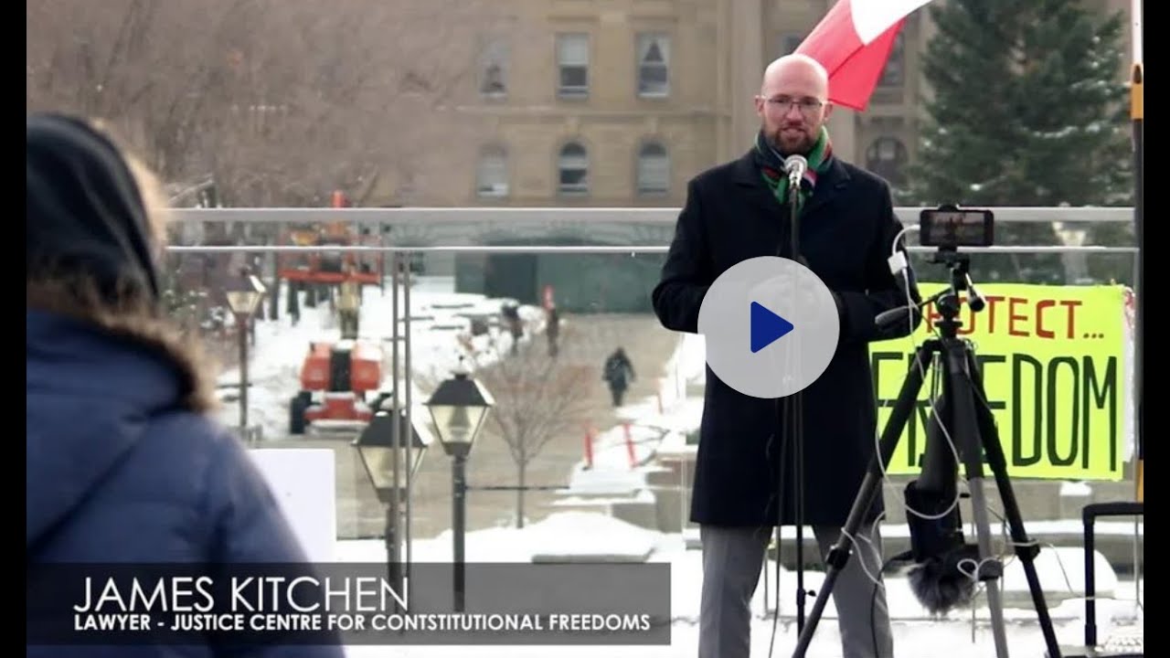 Justice Centre lawyer James Kitchen speaking at the Edmonton freedom ...
