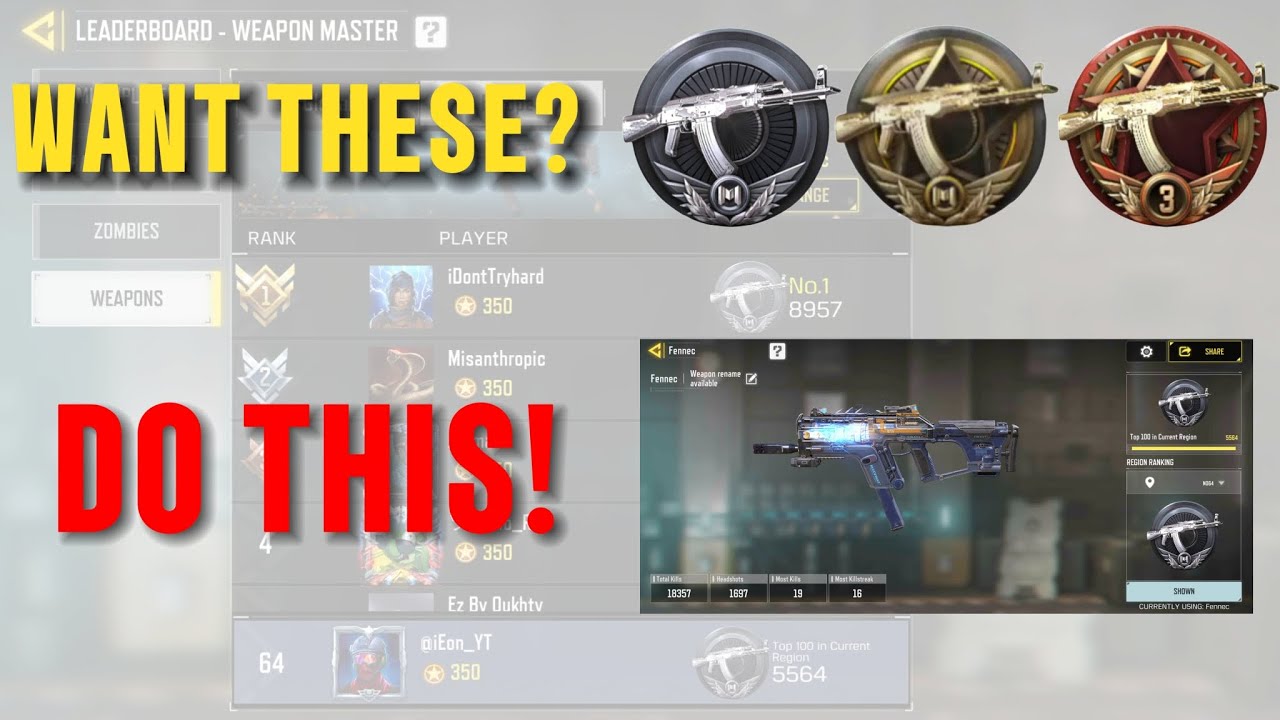 How to get on the Weapon Mastery Leaderboard Top 100 in COD Mobile 💯 ...