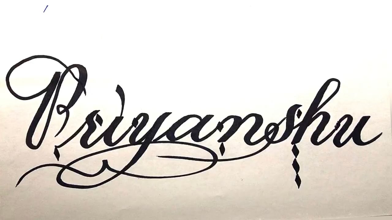 Priyanshu Name Signature Calligraphy Status | How to Draw, Cursive Calligraphy with Cut Marker ...