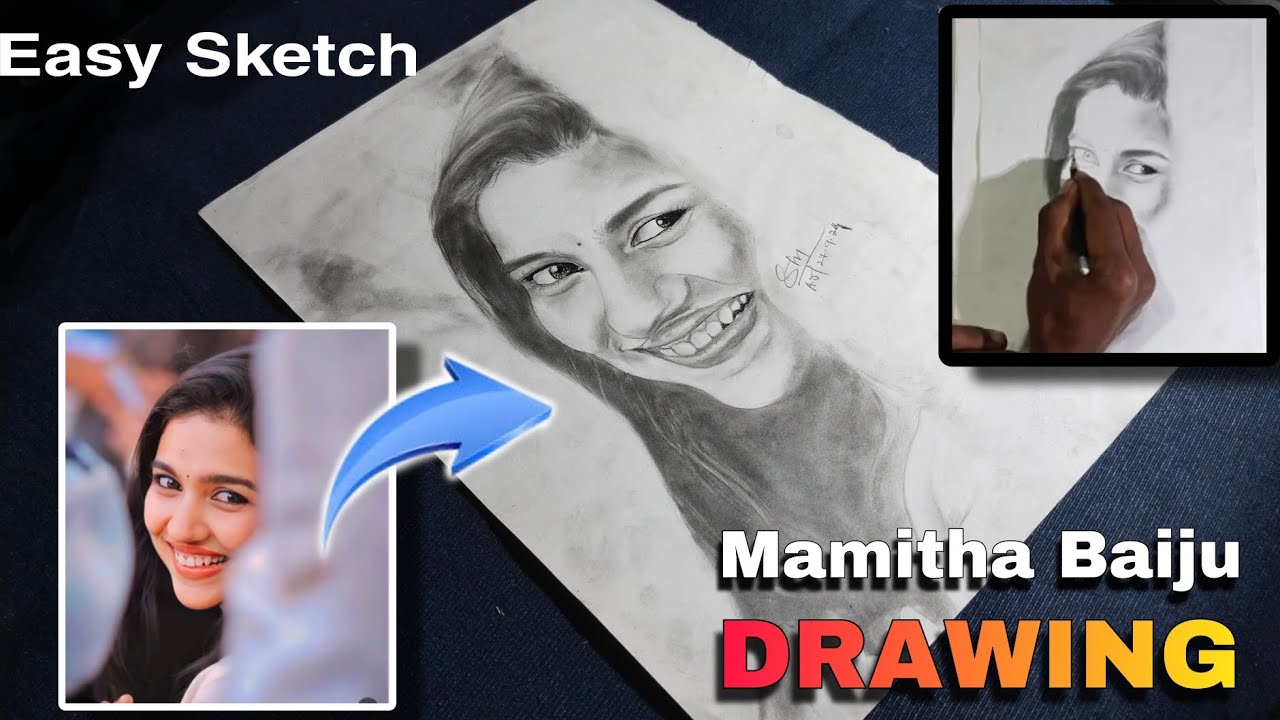 Mamitha Baiju Pencil Drawing | PREMALU 2 - YouTube