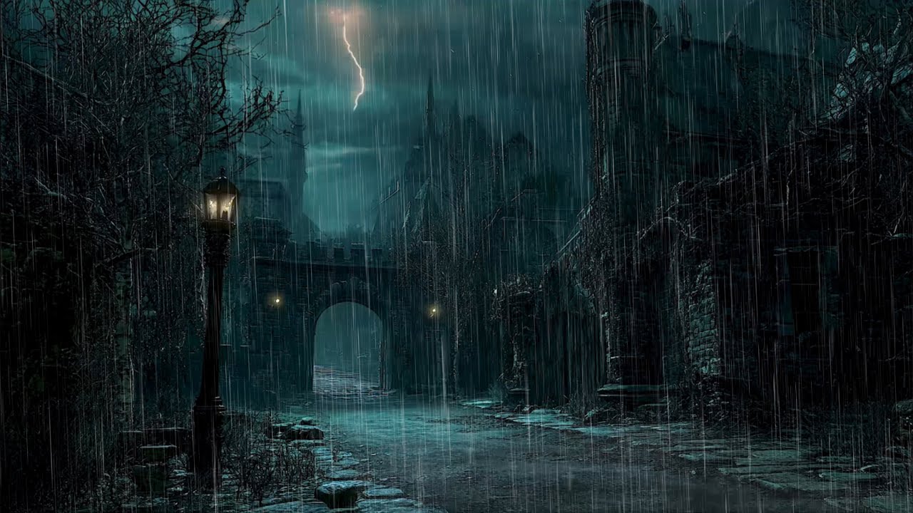Discover Tranquility with Rainfall at a Peaceful Medieval Gate's Castle ...