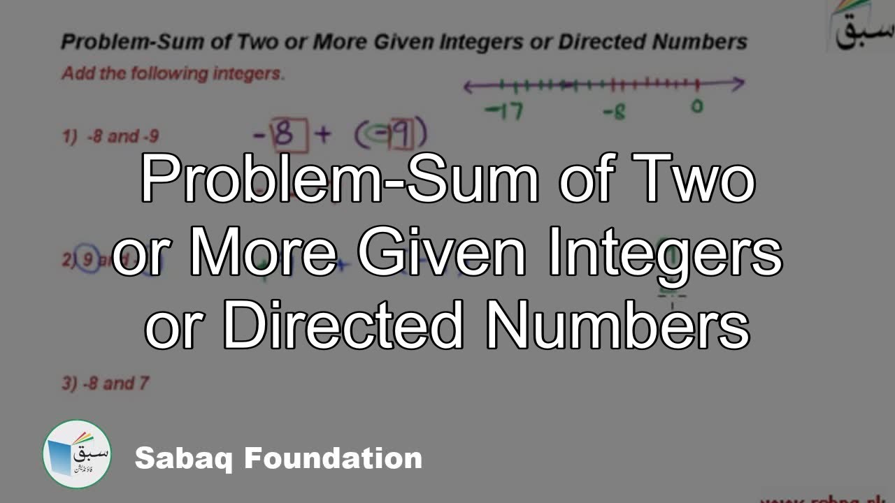 Problem-Sum of Two or More Given Integers or Directed Numbers, Math ...