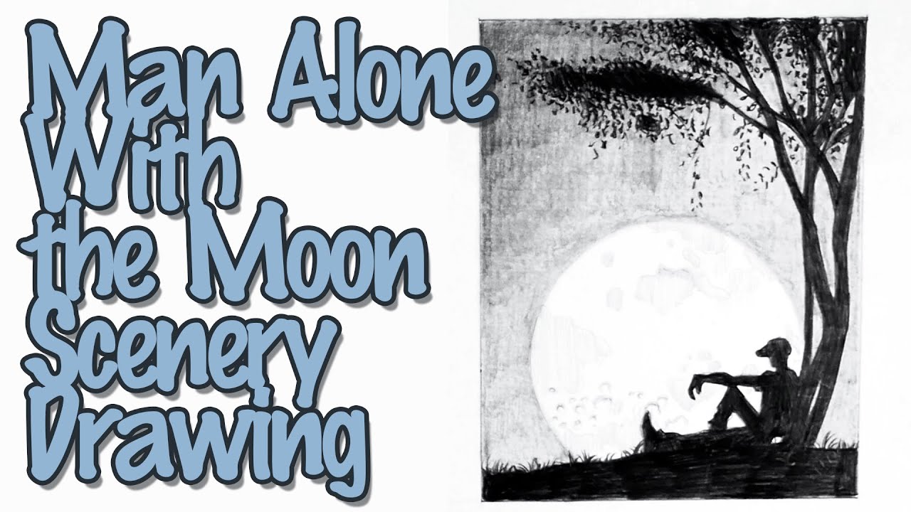 How to Draw a Man with the Moon Scenery - YouTube