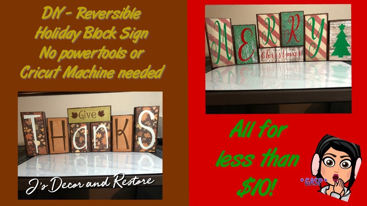 DIY-Reversible Holiday Block Sign - YouTube