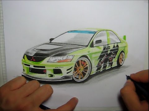 MITSUBISHI LANCER EVO SPEED DRAWING realistic car tutorial / como ...