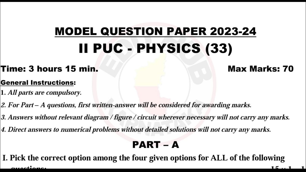 2nd Puc Physics Model Question Paper 2023 _ Model Question Paper ...
