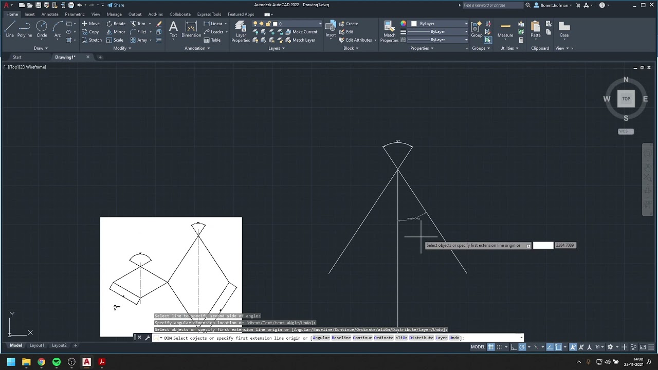 Autocad - opdracht 3, hoeken, spiegelen, hartlijnen, trimmen - YouTube