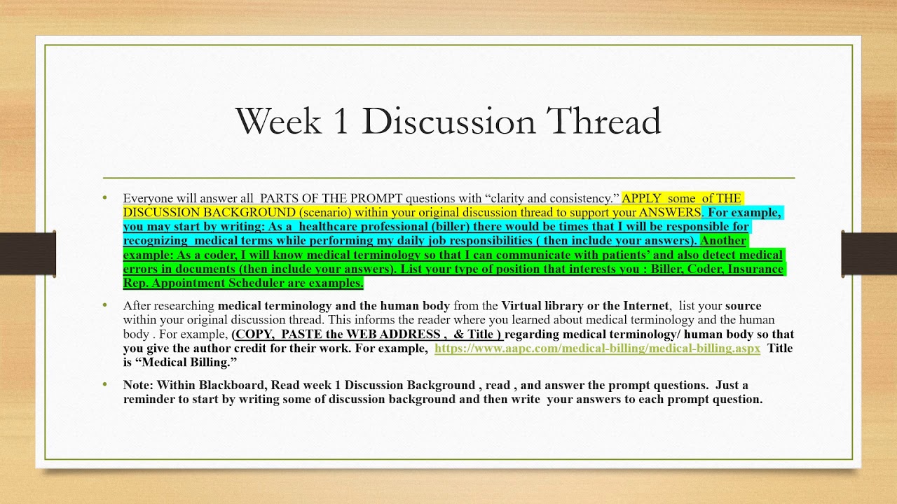 Medical Terminology Discussion Threads and Replies Criteria 10 26 20 ...