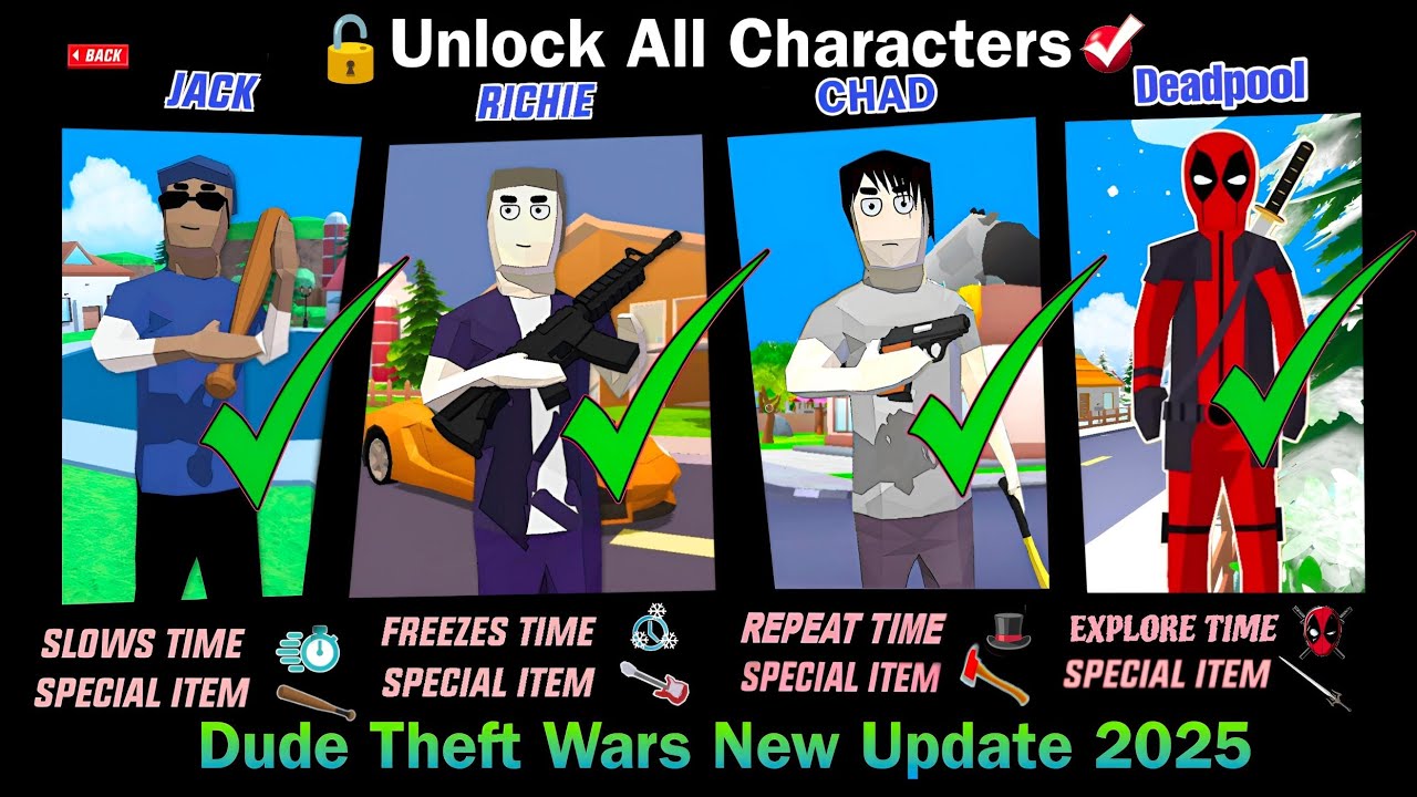 DUDE THEFT WARS - All CHARACTERS (RICHIE & CHAD - DEADPOOL) Unlock 🔓 ...