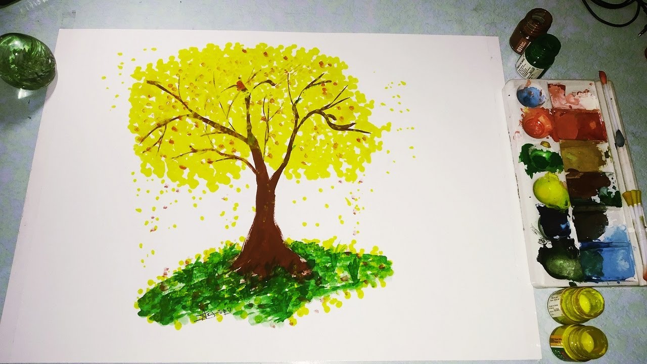 How to draw autumn gold ginkgo tree II ''Yellow Leaves'' Tree II Cotton ...