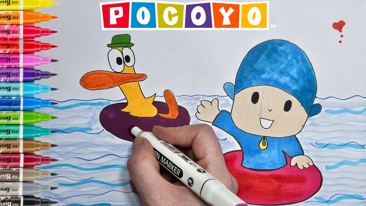 Drawing and Coloring Pocoyo and Pato Swimming With Swimbelts 👶🦆🌊 ...