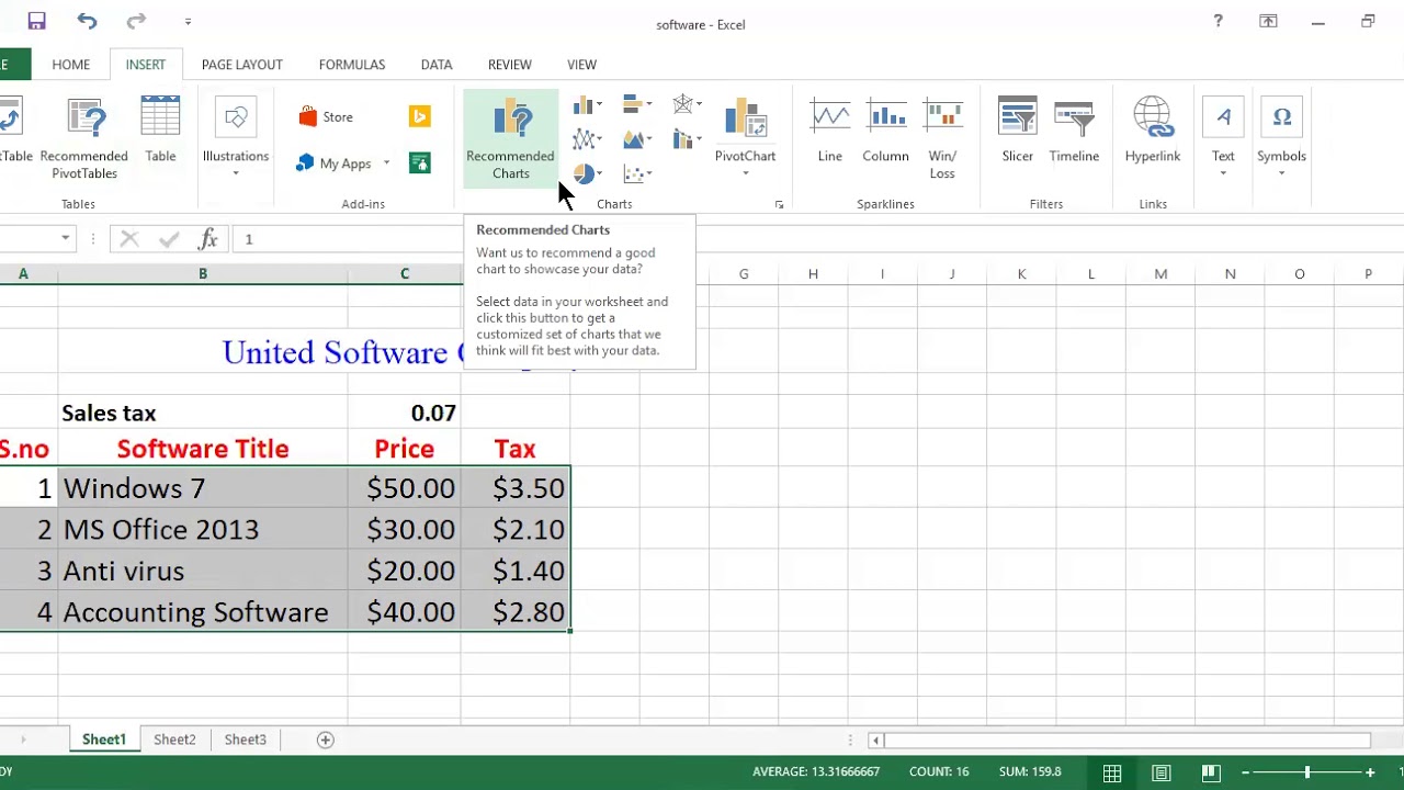 How To Insert Charts In MS Excel 2013 And 2016 YouTube How To Insert Charts In MS Excel 2013 And 2016 YouTube