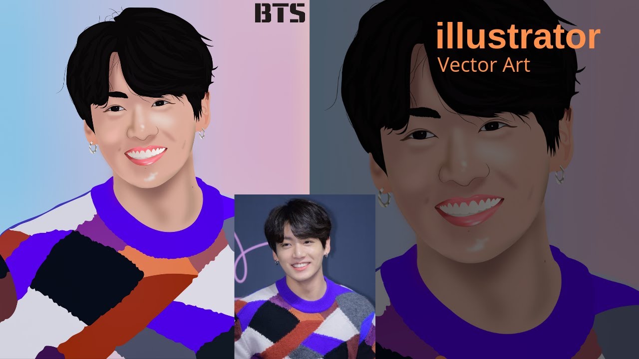 Timelapse Vector Portrait Flat Illustration Using Adobe Illustrator Bts Jungkook Youtube