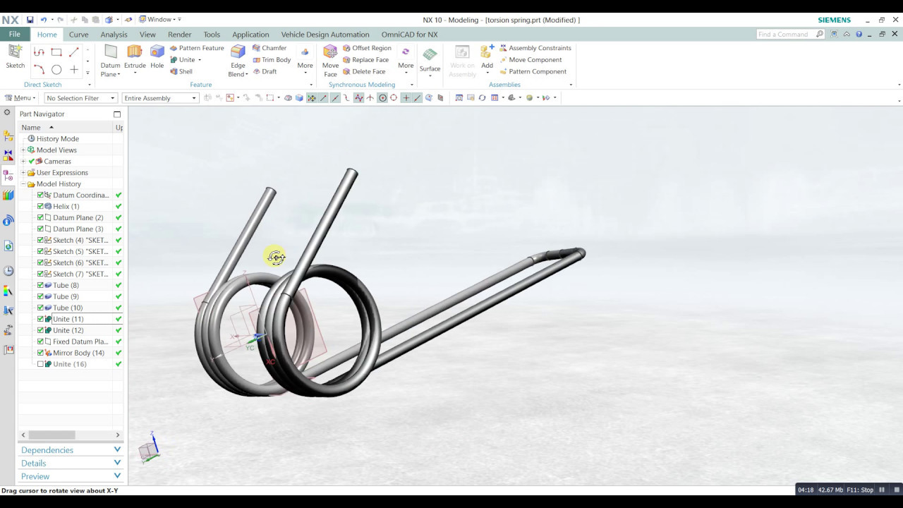 Torsional Spring CAD design in NX siemens 10 - YouTube