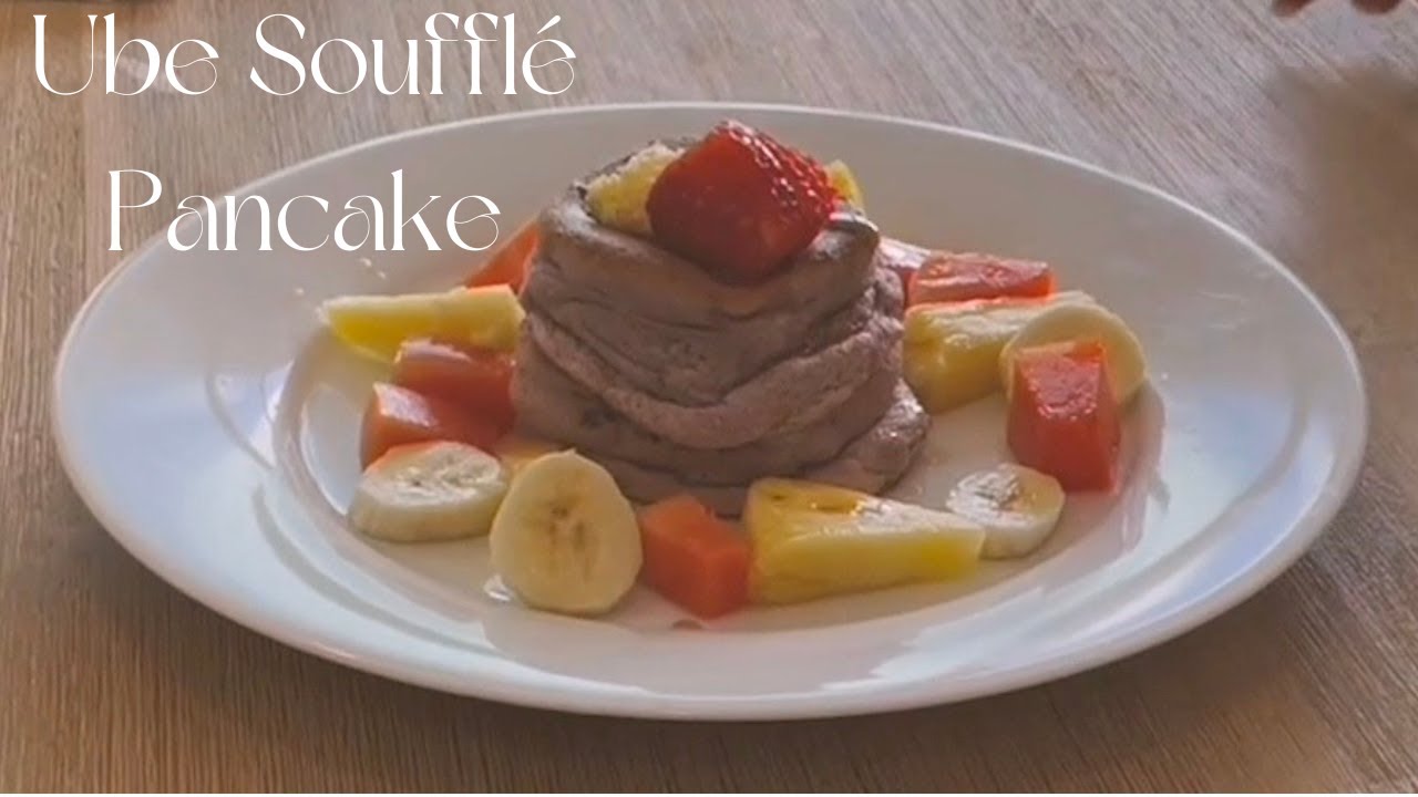 Ube soufflé pancake - Fluffy Japanese pancake with ube condensed milk ...