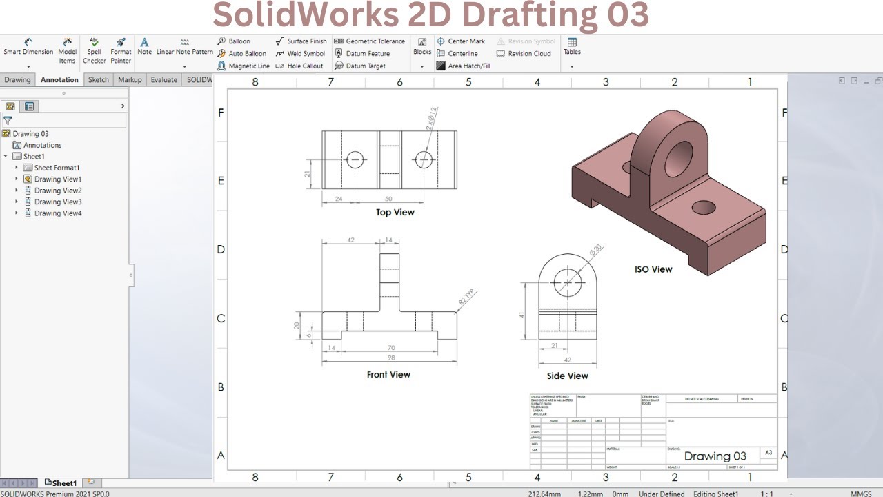 SolidWorks 2D Detailing | 03 | Drawing for manufacturing - YouTube