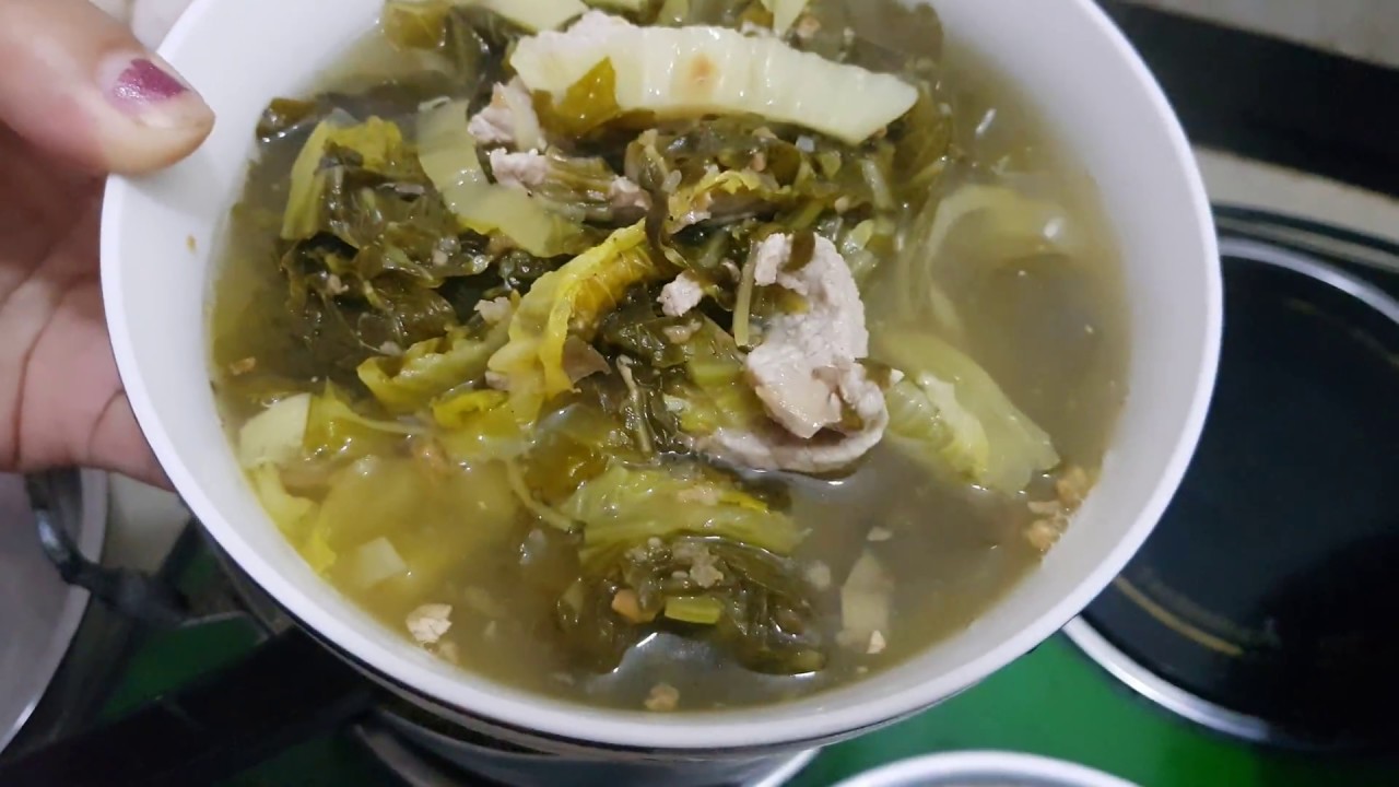 Cooking Pork And Fermented Lettuce Soup Recipe - Village Food Recipe ...