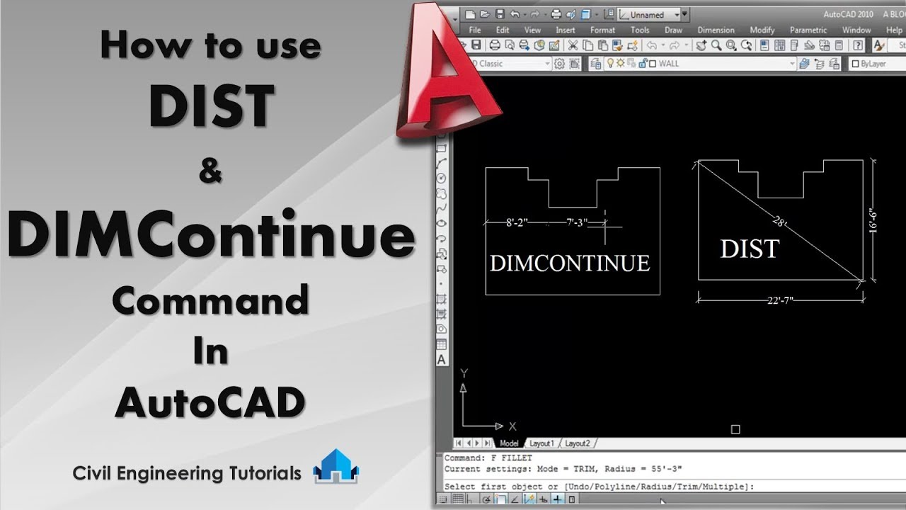 AutoCAD #15 - How to use DIST & DIMContinue Commands in AutoCAD ...