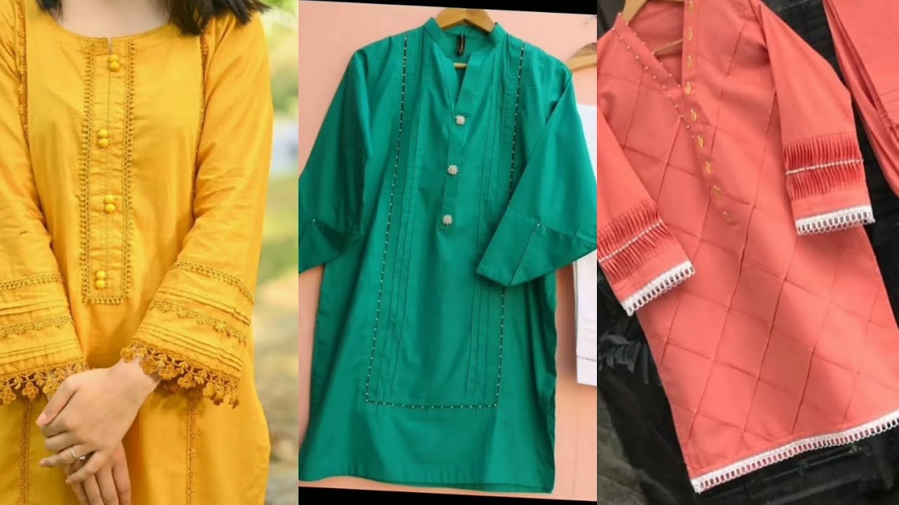 Plain dress design with lace/frock design/Lawn suit design/neckline ...