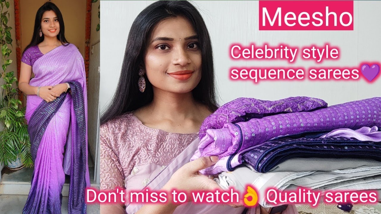 Meesho Bollywood style sequence sarees💜#must buy 👌Quality#dont miss to watch#meesho saree hauls ...