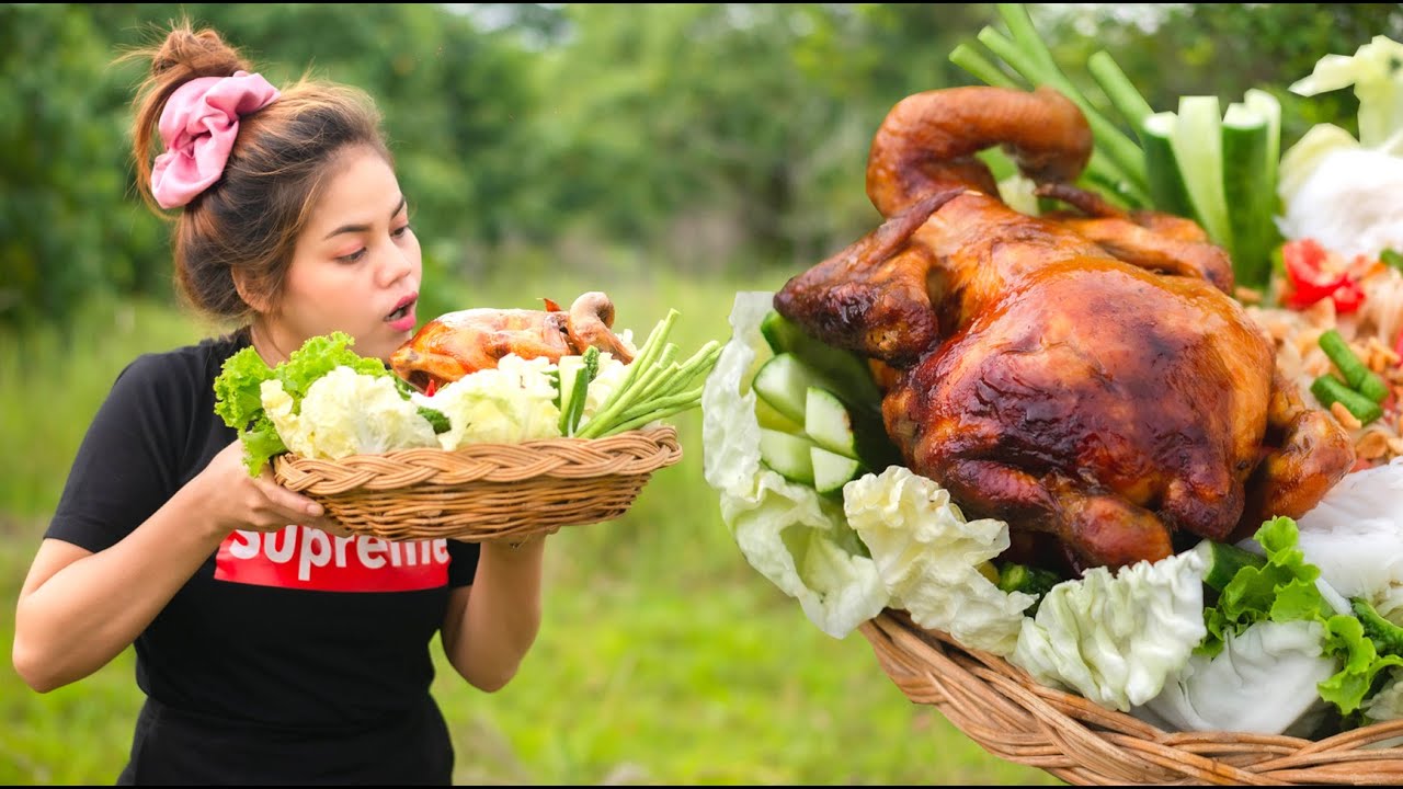Yummy Food - Eat Grilled chicken With Mixed vegetables - YouTube