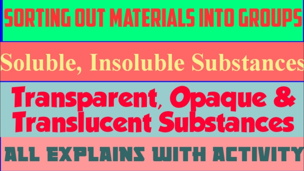 Soluble/Insoluble Transparent, Opaque and Translucent Substances ...