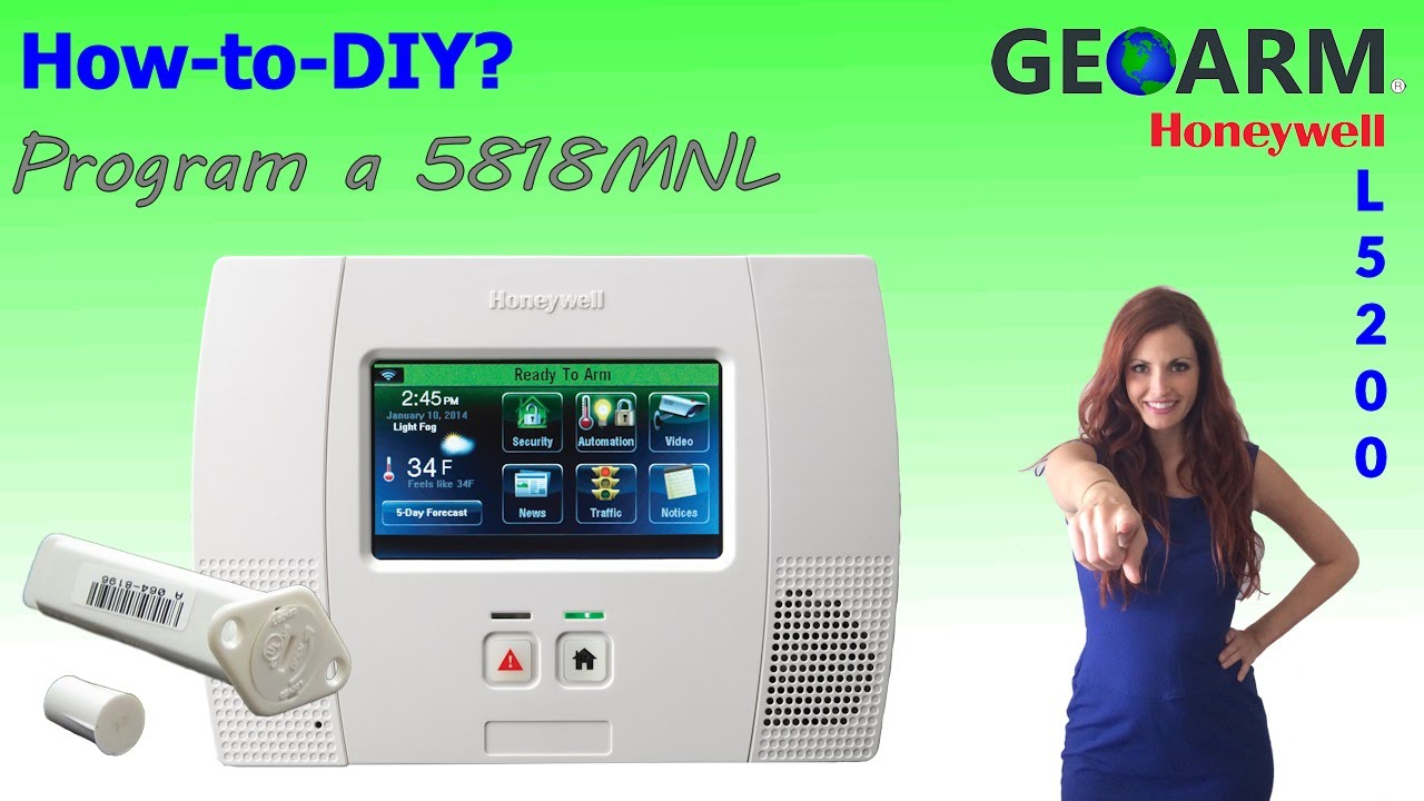 Honeywell 5818MNL - How to Program into the L5200 System? - YouTube