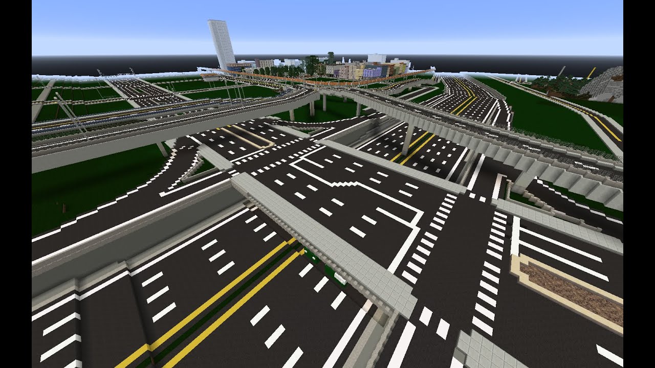 Minecraft City freeway exits and interchanges of realistic scale - YouTube