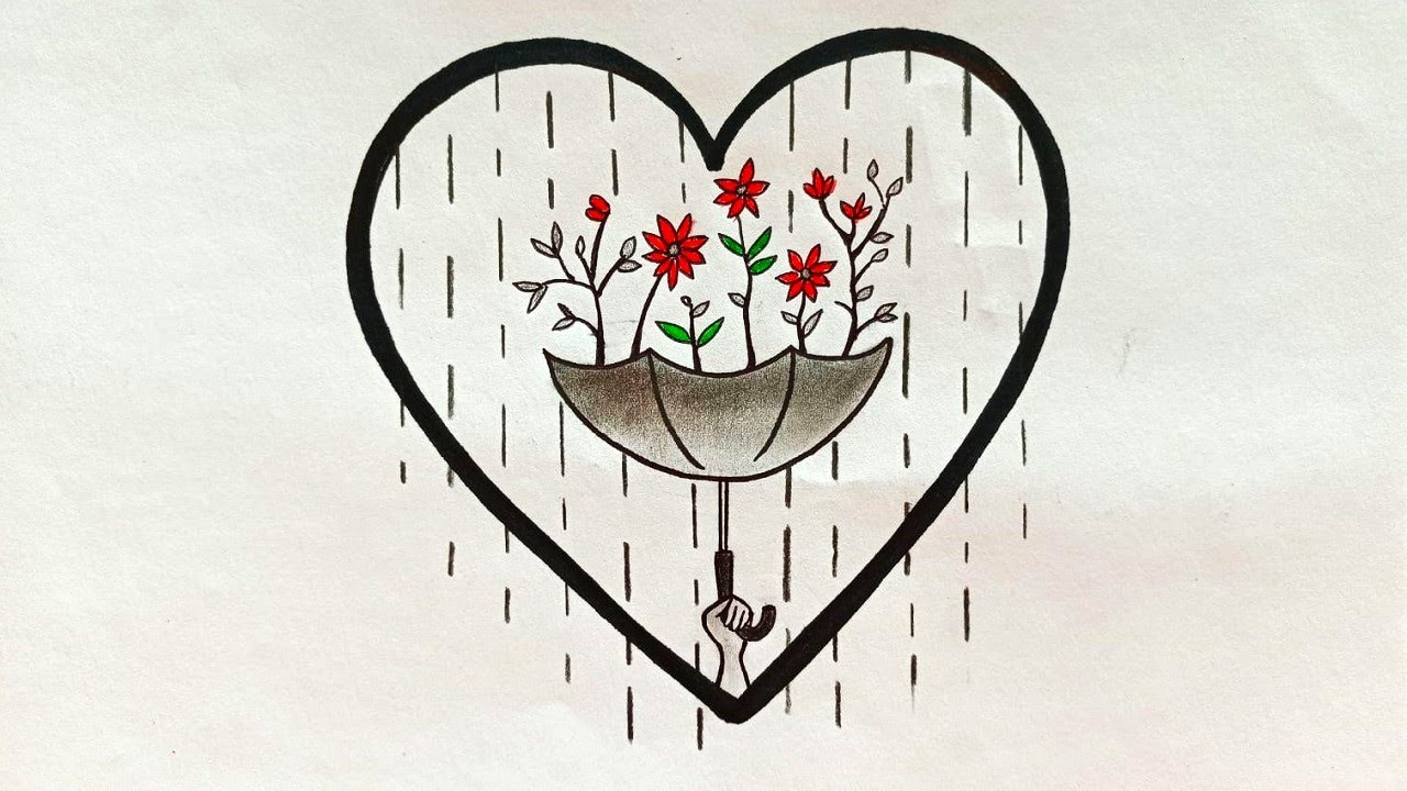 Heart Scenery Drawing | Save Water Save Earth | Save Trees Save Life ...