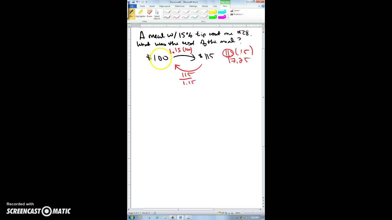Percent tip problem backwards - YouTube