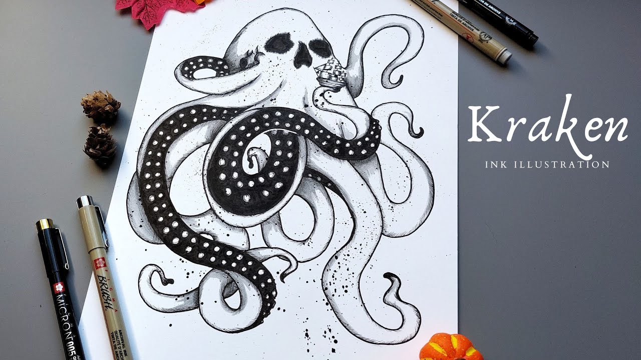 Kraken drawing with inks - Snowtober 2022 - YouTube