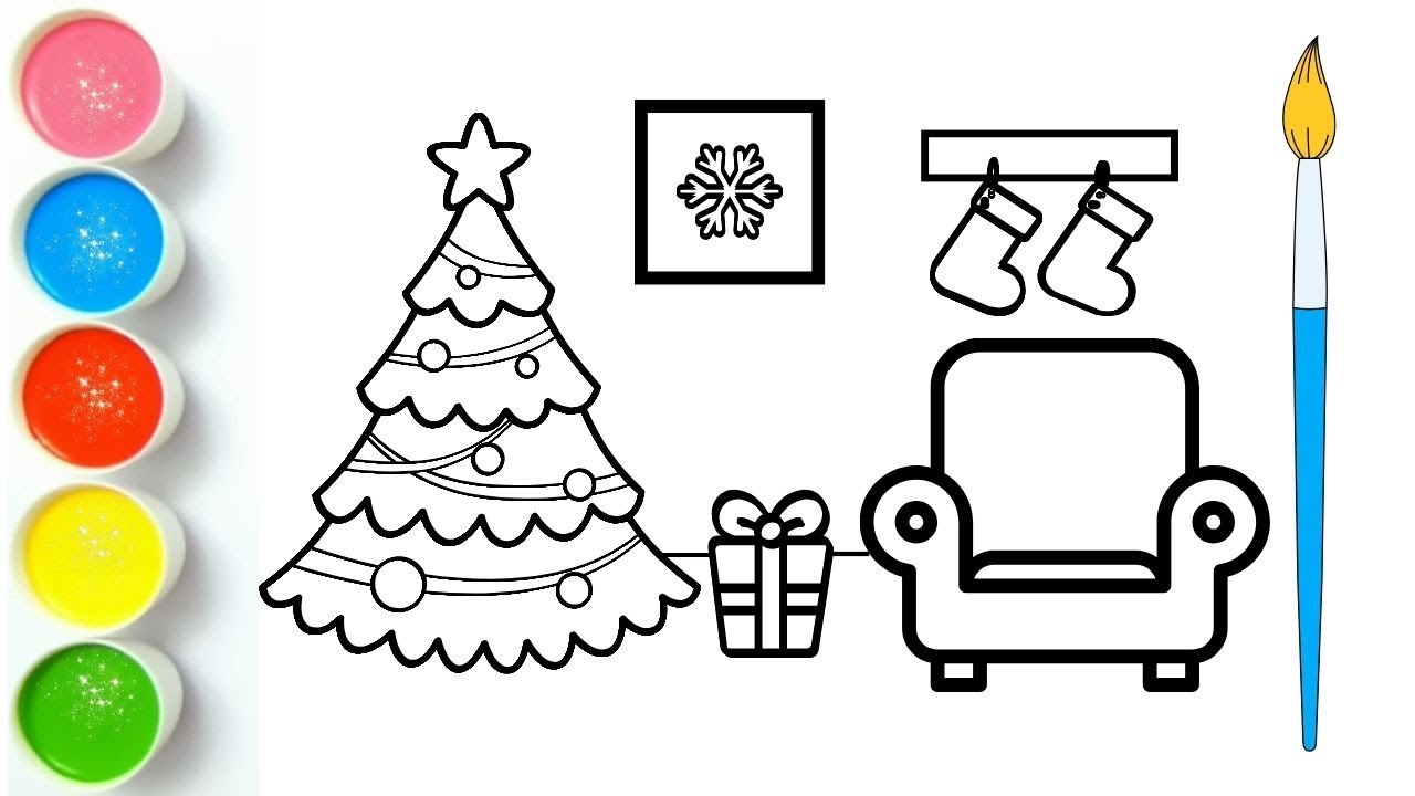 Drawing, Painting & Coloring CHRISTMAS TREE & SOFA for Children and ...