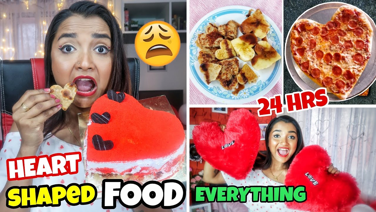 I Ate HEART SHAPED FOOD for 24 Hours - Cooking & Using Only HEART Shape ...