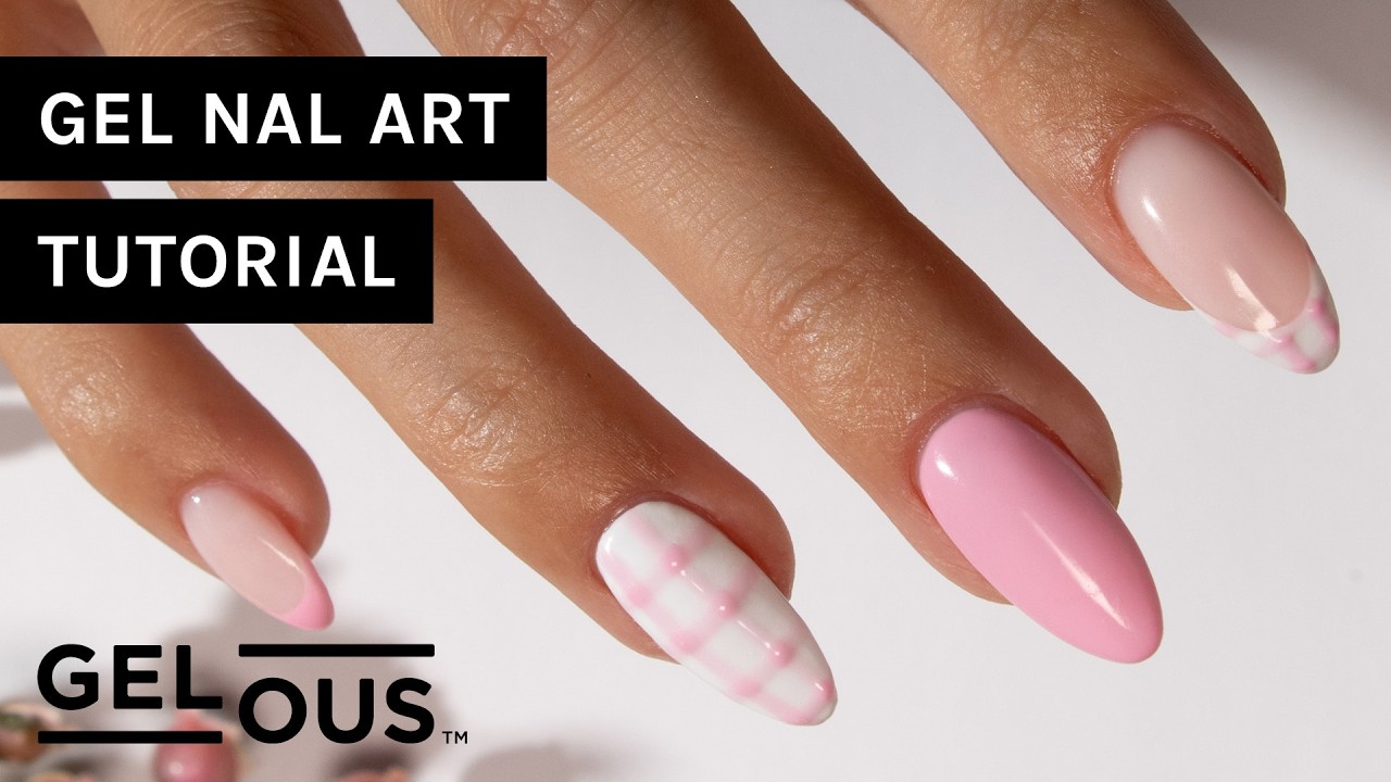 How To Paint Easy Pink Gingham Gel Nail Art At Home | Gel Manicure Tutorial | Gelous Gel Nail ...