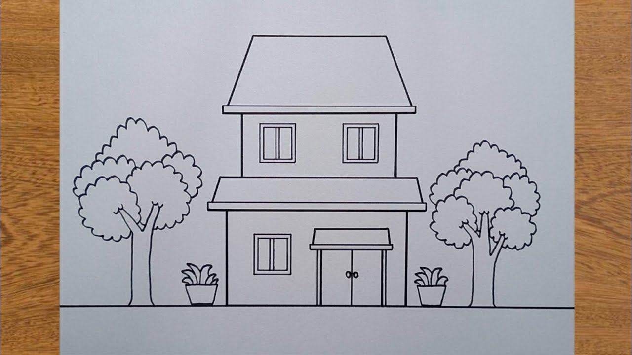 How to Draw a House (Simple Easy) Draw a House Level | Drawing For ...