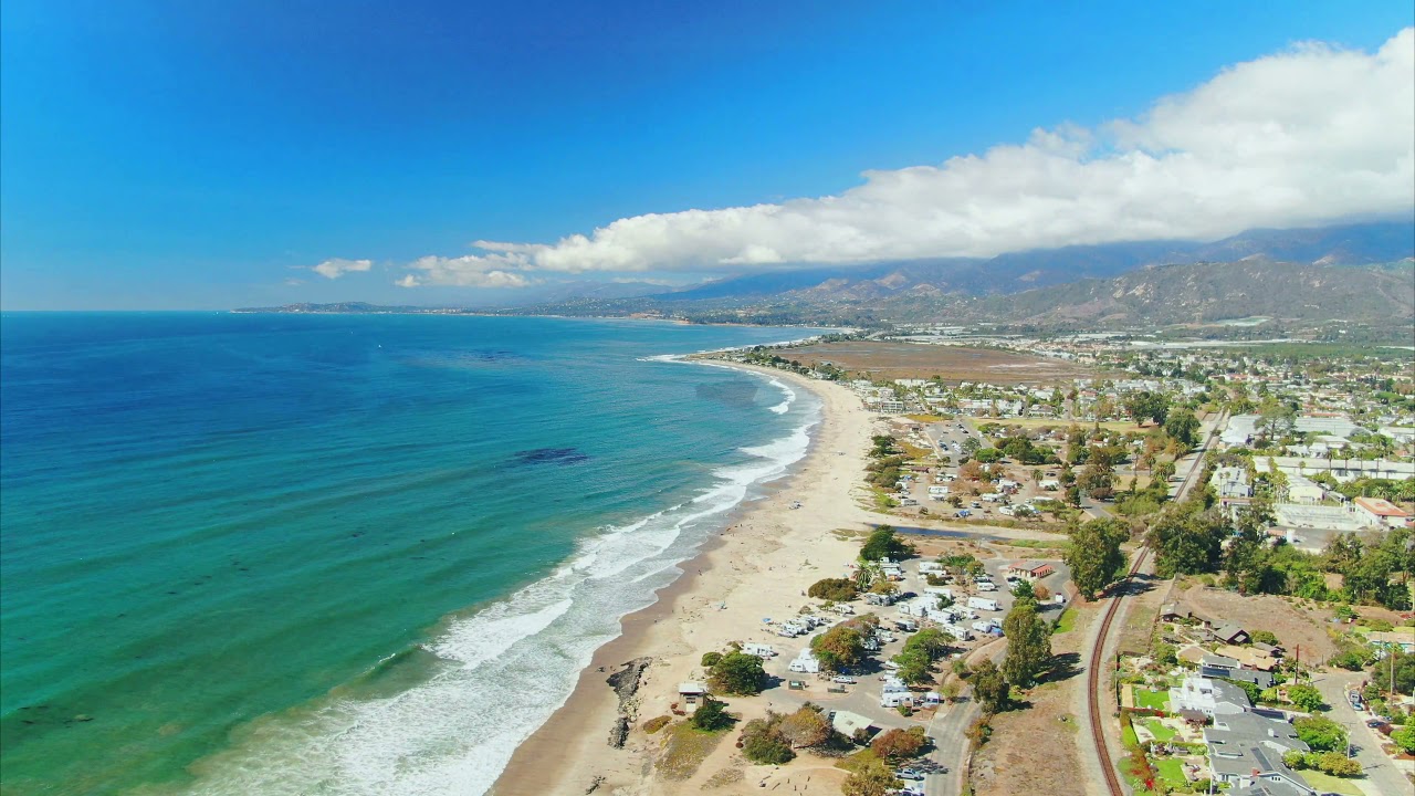 Drone flight over Carpinteria State Beach - YouTube