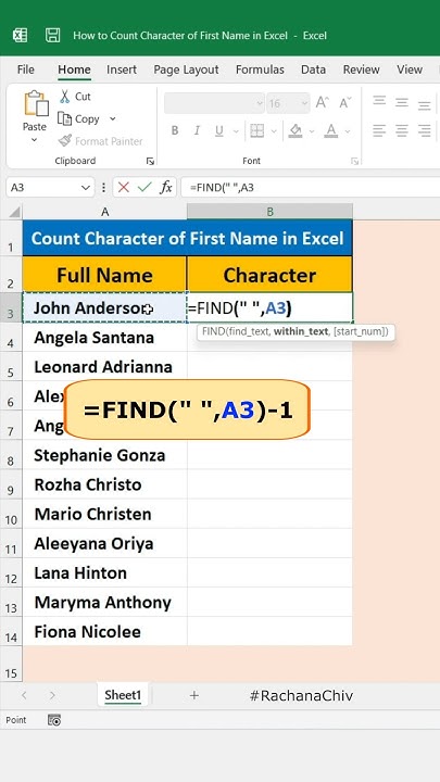 Use FIND Function to Count Characters in Excel #shorts #excel # ...