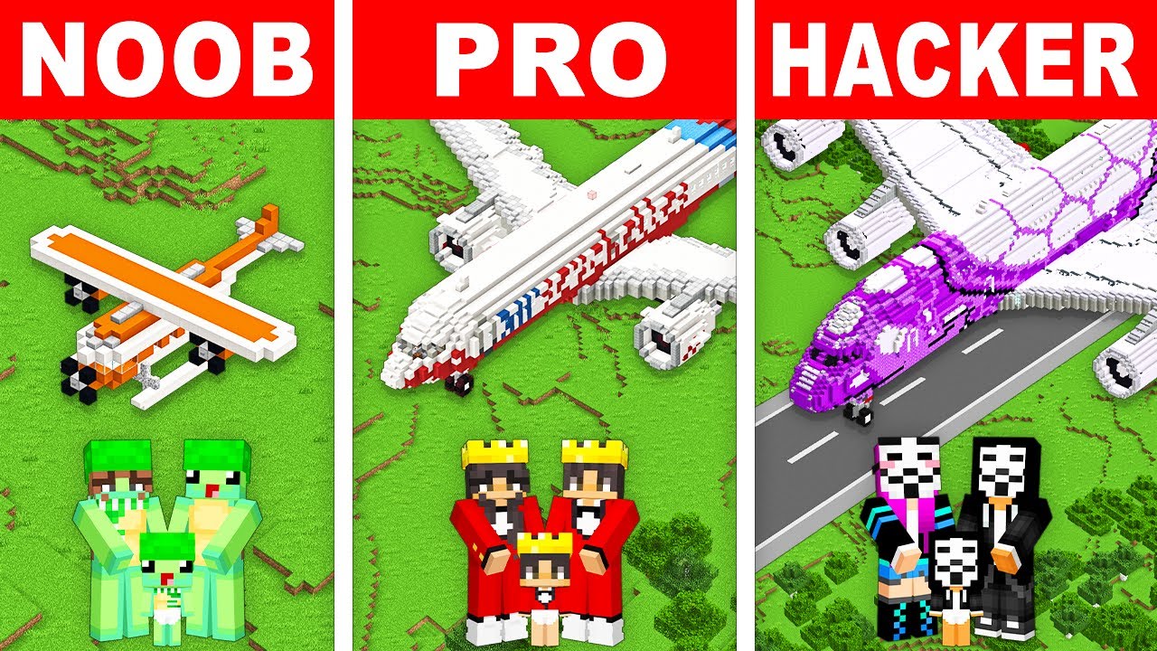 NOOB vs PRO: FAMILY PLANE HOUSE Build Challenge In Minecraft! - YouTube