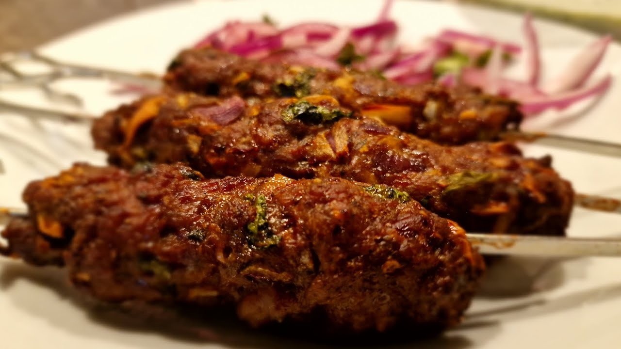 Lamb Seekh Kebabs with Mint Sauce & Onion Salad - YouTube