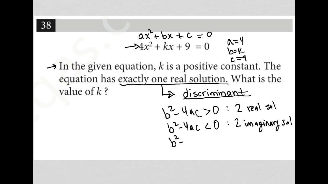 4x^2 + kx + 9 = 0; In the given equation, k is a positive constant. The equation has exactly one ...